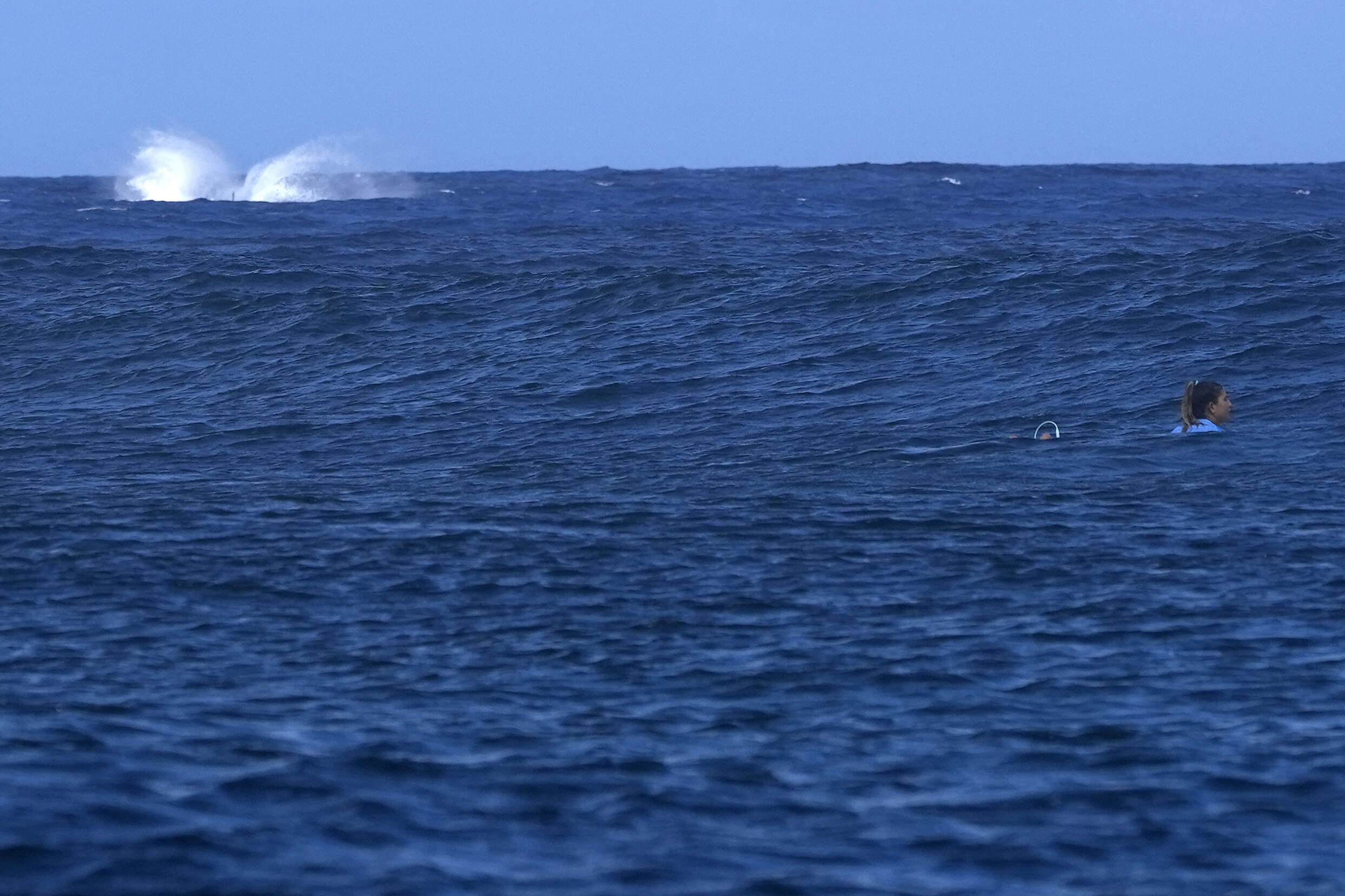 Whale breach seen during Paris Olympics surfing semifinal competition ...
